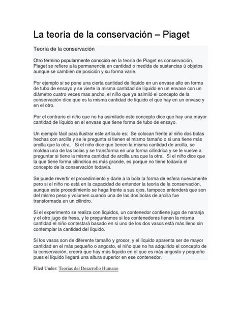 La Teoría De La Conservación Pdf Conceptos Psicologicos Metafísica