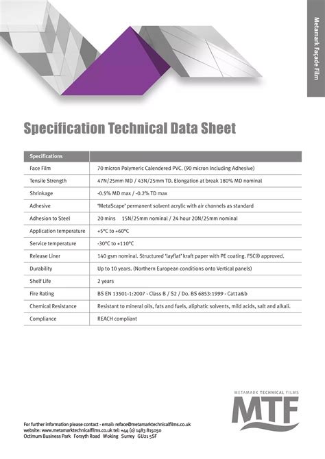 Metamark Facade Film Specification Technical Data Sheet Pdf Interior Decorating Home