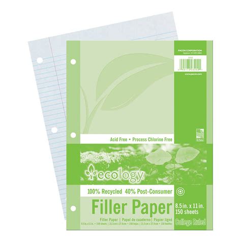 Pacon Ecology Recycled Filler Paper 150 Sheets 932 Inch College