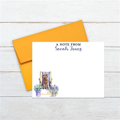 Personalized Brown Cockapoo Dog Flat Note Cards With Kraft Envelopes