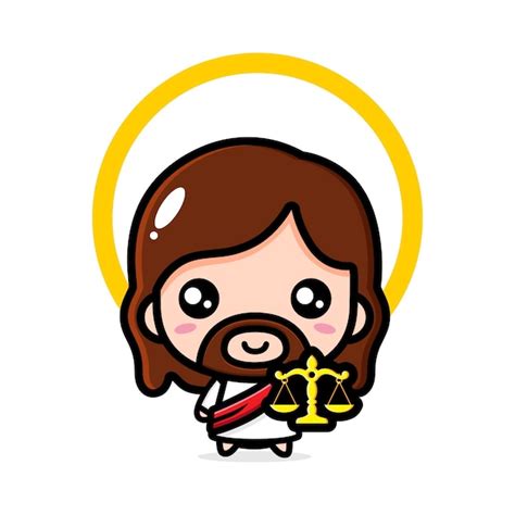 Premium Vector Cute Jesus Christ Holding The Scales Of Justice