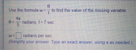 Solved Use The Formula 7 To Find The Value Of The Missing