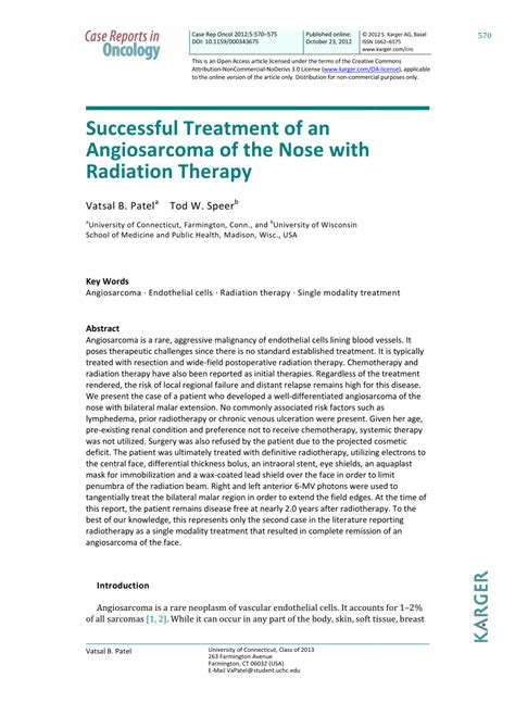 Pdf Successful Treatment Of An Angiosarcoma Of The Nose With