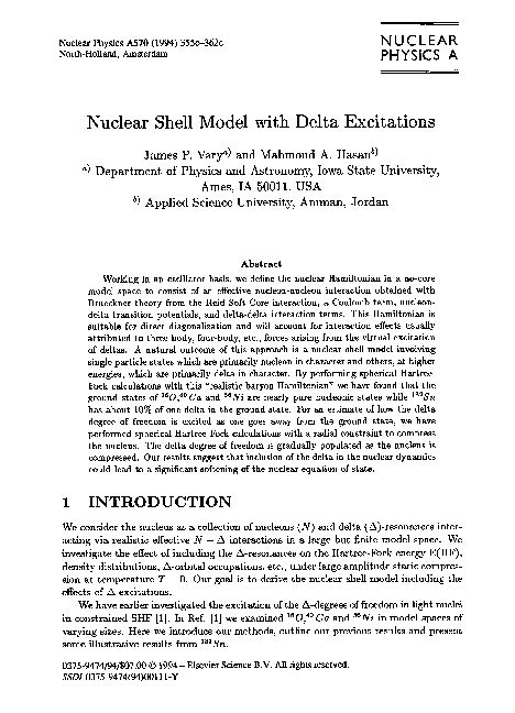 Pdf Nuclear Shell Model With Delta Excitations