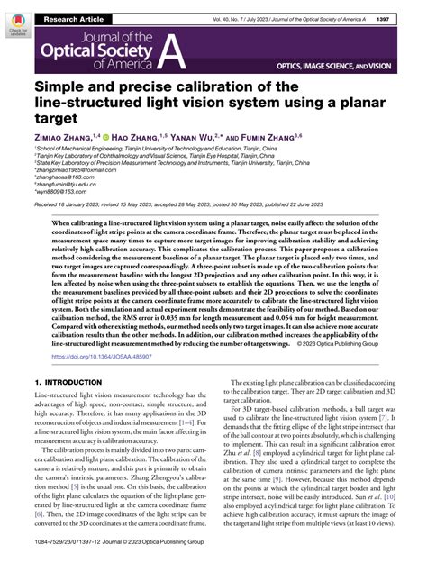Simple And Precise Calibration Of The Line Structured Light Vision System Using A Planar Target
