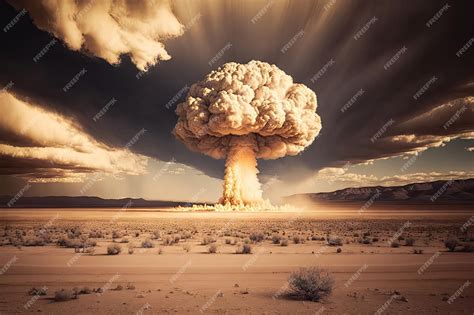 Detonación De Una Bomba Nuclear En El Desierto Con Una Nube En Forma De