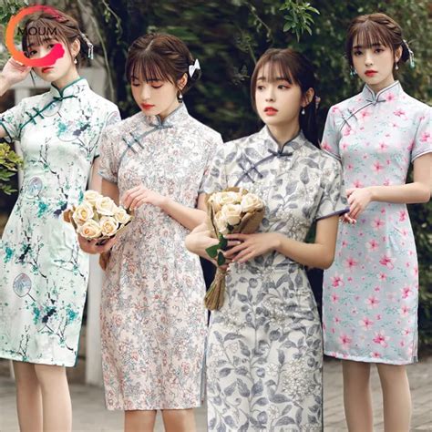 Moum Cheongsam เด็กสาวใหม่ทุกวันบางปรับปรุงชุดสั้นขนาดเล็กฤดูร้อน