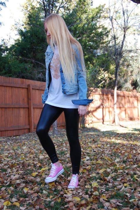 Pink Converse Faux Leather Jeans Outfit Ideas With Converse High