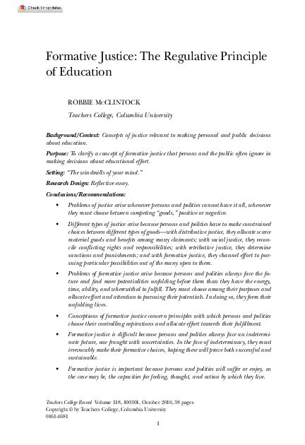 Pdf Formative Justice The Regulative Principle Of Education