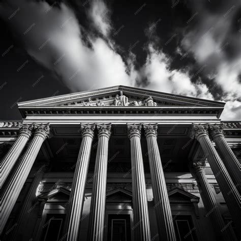 A Striking Neoclassical Facade With Bold Lines And Dramatic Shadows Premium Ai Generated Image