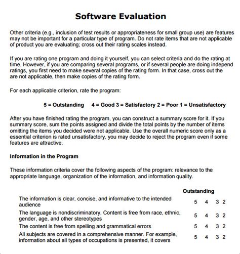 Free 9 Software Evaluation Samples In Pdf Ms Word