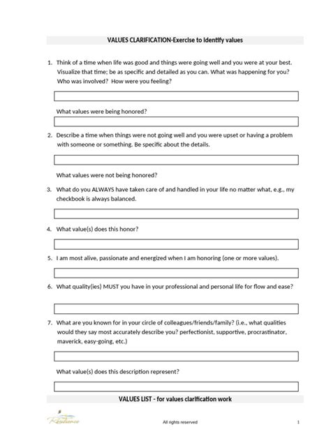2fd16da5 Values Clarification And List Of Values Formatted Original Pdf