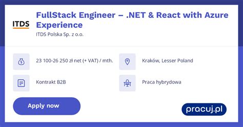 Oferta Pracy Fullstack Engineer Net And React With Azure Experience