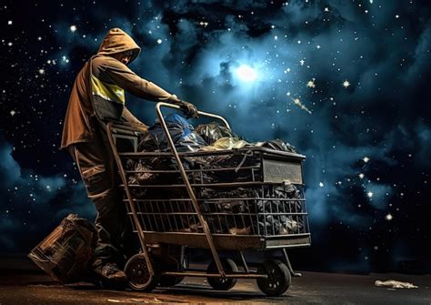 Premium Ai Image A Surrealistic Image Of A Garbage Man Pushing A Cart Filled With Floating