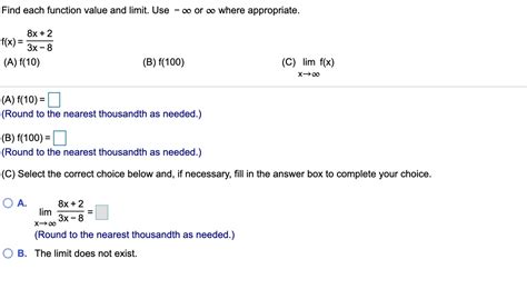 solved find each function value and limit use oor oo where