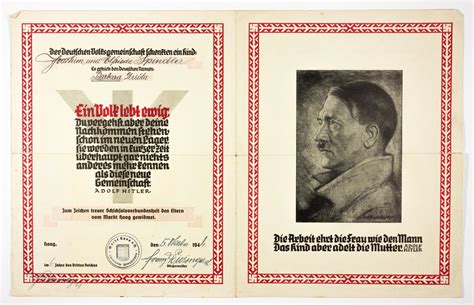 Lot Hitler Decorated Birth Certificate Folder