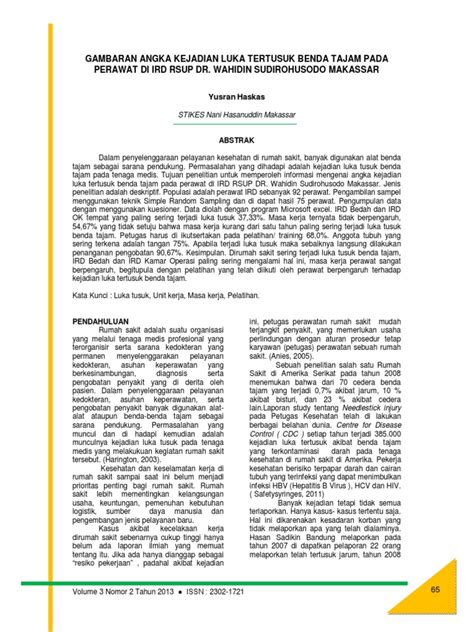 Gambaran Angka Kejadian Luka Tertusuk Benda Tajam Pdf