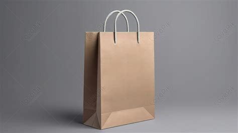 3d 렌더링 지속 가능한 포장을 위한 전면 디자인을 갖춘 세련되고 환경 친화적인 크래프트 종이 가방 회색 배경의 검정색 좁은 템플릿 주형 배경 지속 가능 배경