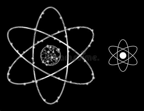 Hatched Atom Orbits Mesh Icon With Glare Light Spots Stock Vector