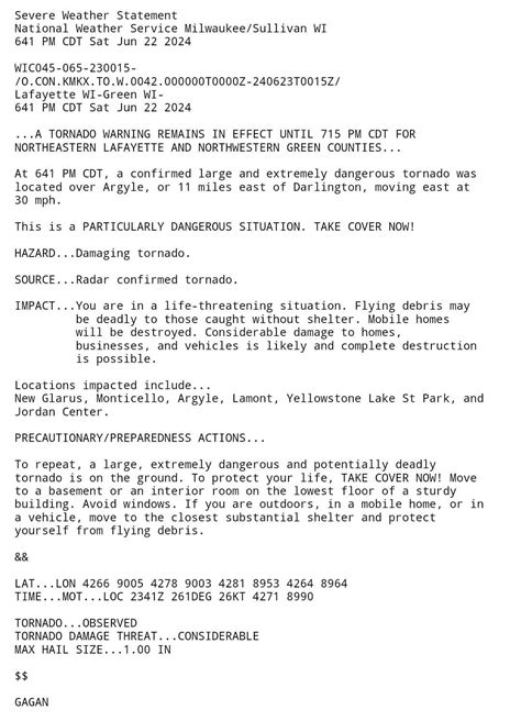 Pds Warning In Southern Wisconsin Rtornado