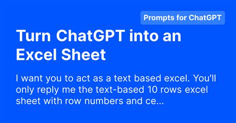 Turn Chatgpt Into An Excel Sheet Free Prompts For Chatgpt