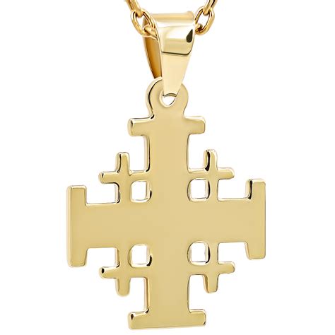 Classic Jerusalem Cross 14k Gold Necklace Faith T