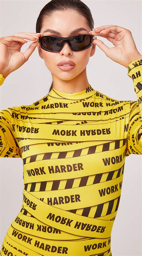 Yandy Work Harder Costume Caution Tape Catsuit Costume