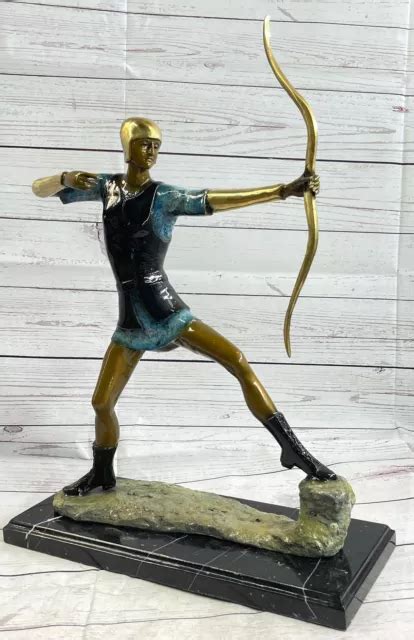 Sensual Erotic Male Apollo Archer Bow Arrow Bronze Marble Statue Music