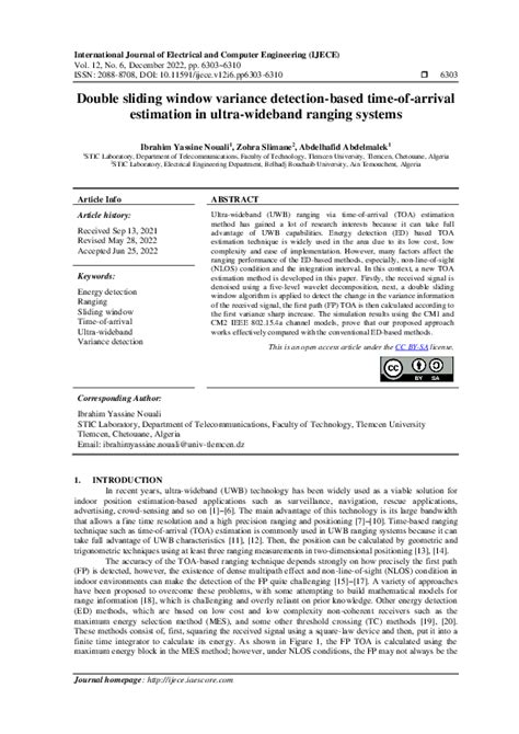 Pdf Double Sliding Window Variance Detection Based Time Of Arrival