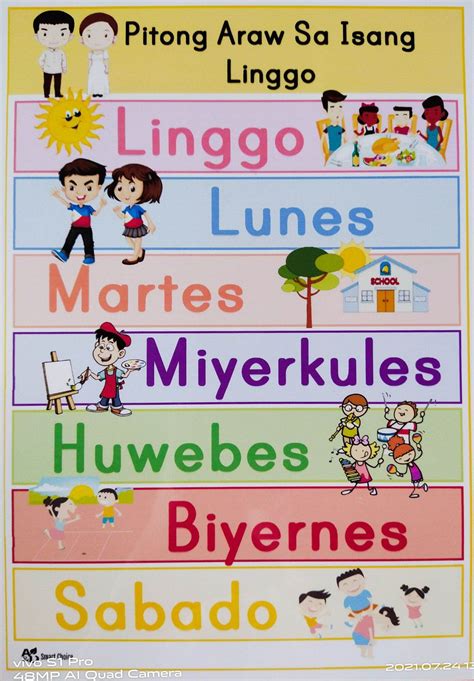 Laminated Educational Days Of The Week And 7 Araw Sa Isang Linggo A4