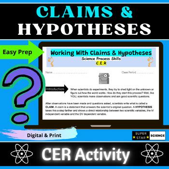 Science Cer Activity Claim And Hypothesis Writing Practice Ngss Myp