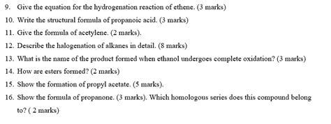9 Give The Equation For The Hydrogenation Reaction Of Ethene 3 Marks