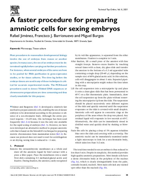 Pdf A Faster Procedure For Preparing Amniotic Cells For Sexing Embryos