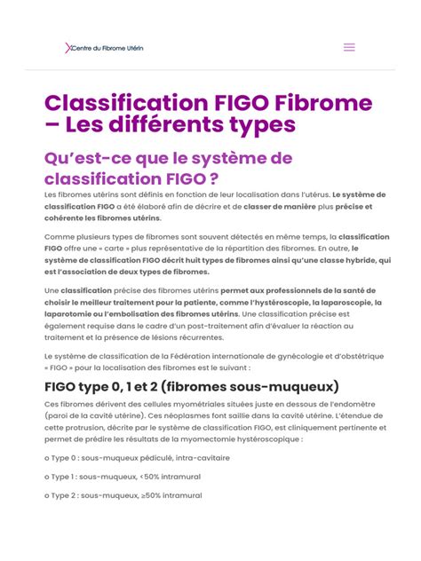Classification Figo Des Fibromes Utérins Embolisation Fibrome Utérin