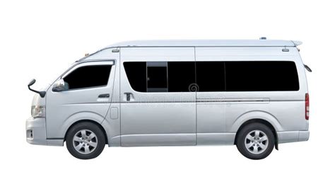 Left Side View Of Silver Or Gray Passenger Van Isolated On White