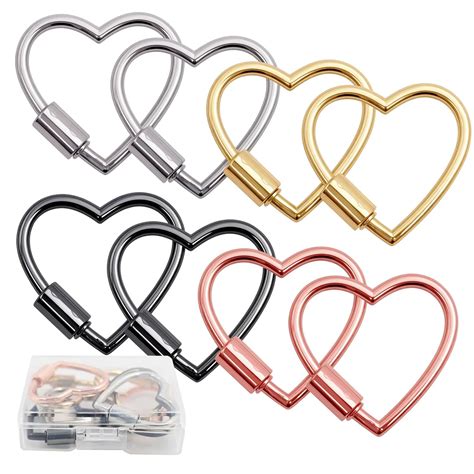 Cute Locking Carabiners 4pcs Heart Carabiner Clips Screw Lock Kawaii