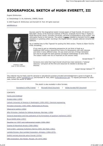 Biographical Sketch Of Hugh Everett Iii