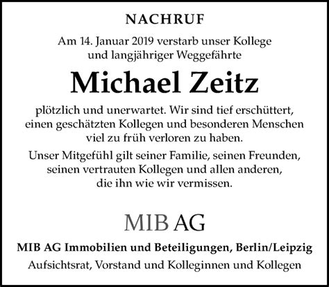 Traueranzeigen Von Michael Zeitz Trauer Anzeigende