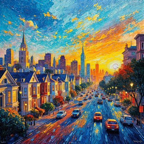 Vibrant San Francisco Sunset In Neo Impressionist Ai Art