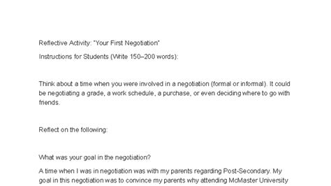 Negotiation Reflection 1 Insights On Interdependence And Value