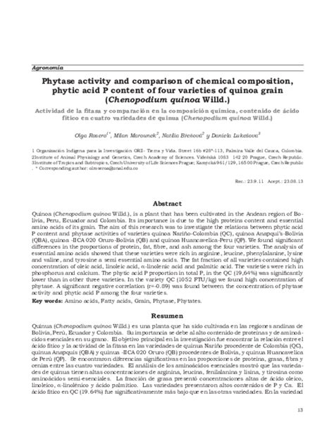 Pdf Phytase Activity And Comparison Of Chemical Composition Phytic