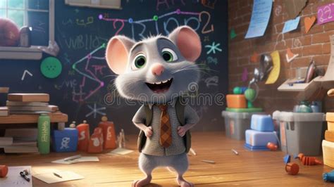 Animated Mouse In Classroom With Chalkboard And School Supplies Active