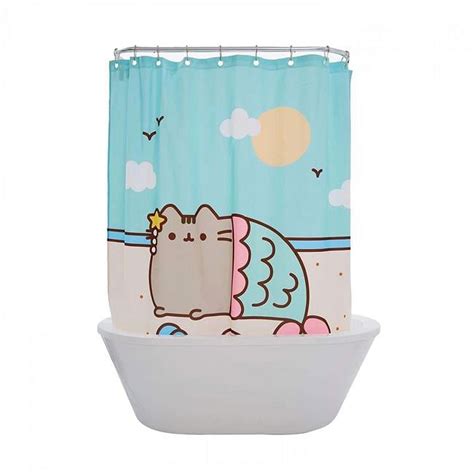 Pop Culture 833535 Pusheen Chibi Mermaid On The Beach Shower Curtain