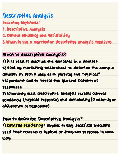 Descriptive Analysis Descriptive Analysis Learning Objectives
