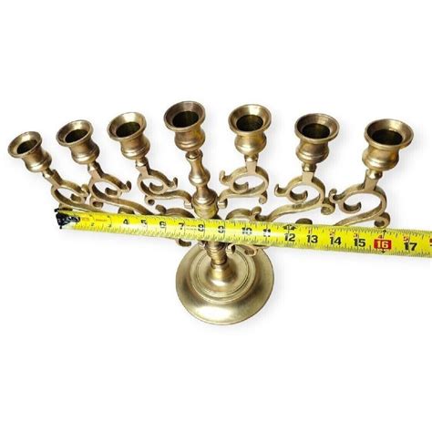 Large Vintage Brass Temple Synagogue Menorah 7 Scrolling Branches 13x16