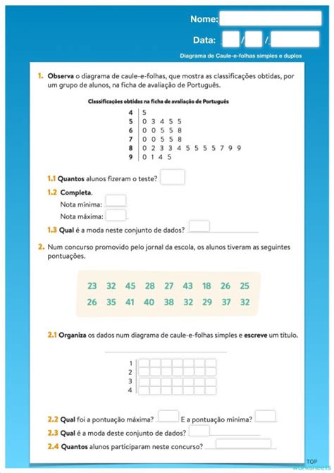Diagrama De Caule E Folhas Simples E Duplo Ficha Interativa Topworksheets