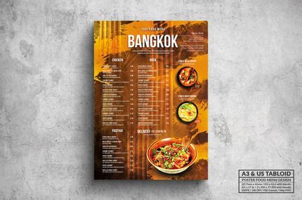 Bangkok Thai Food Menu A3 And Us Tabloid Poster Print Templates Ft