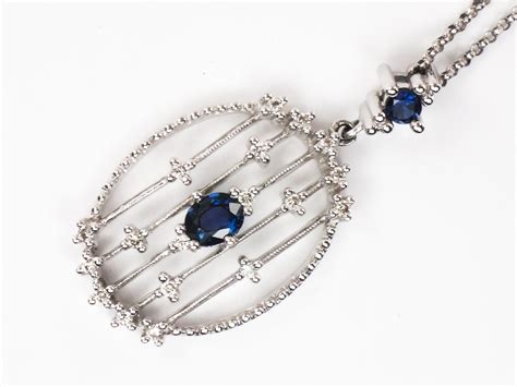 Vintage 14k White Gold Natural Sapphire And Diamond Necklace 16 Etsy