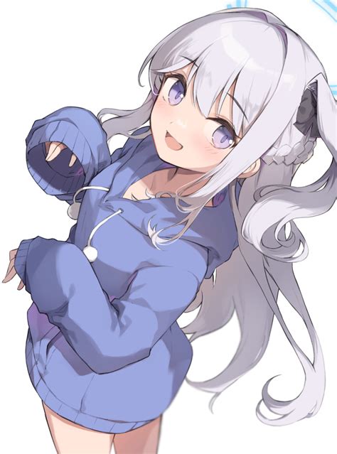 Safebooru 1girl Blue Archive Blue Halo Blue Hoodie Blush Commentary