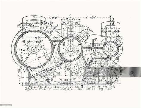 Triple Expansion Engine Parts Technical Illustration High Res Vector